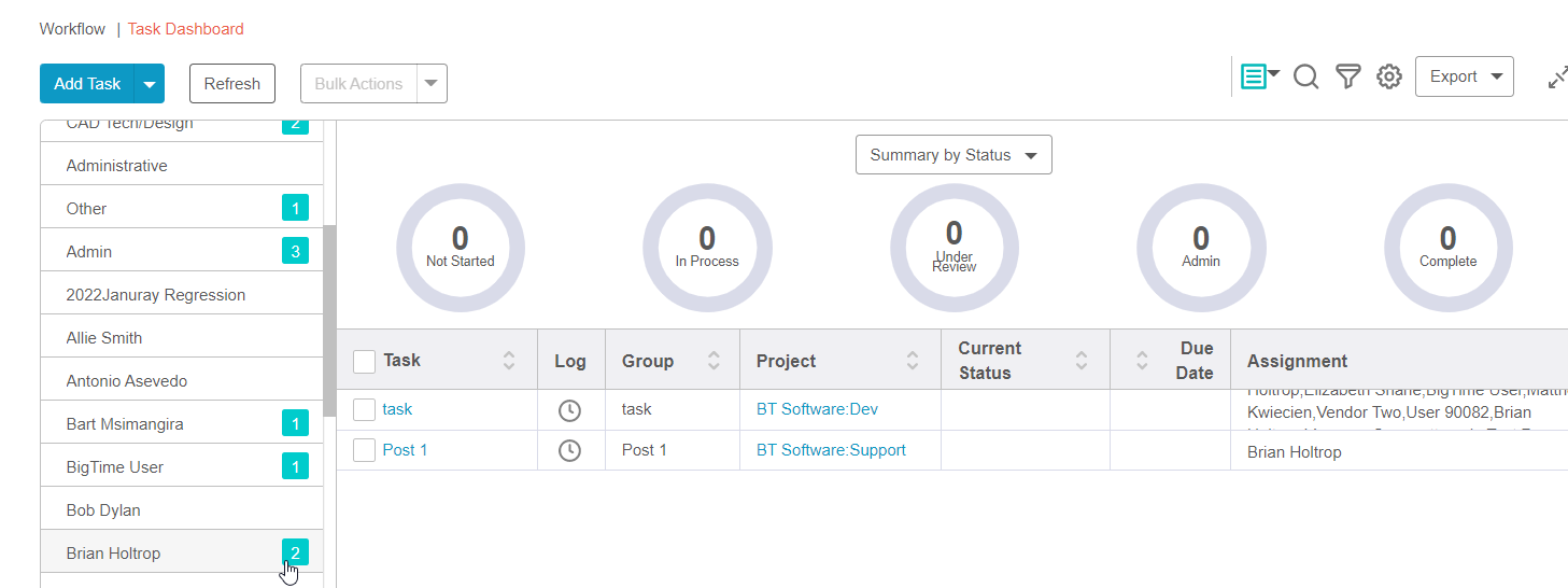 Use the Task Dashboard Toolbar and Sidebar – BigTime Software