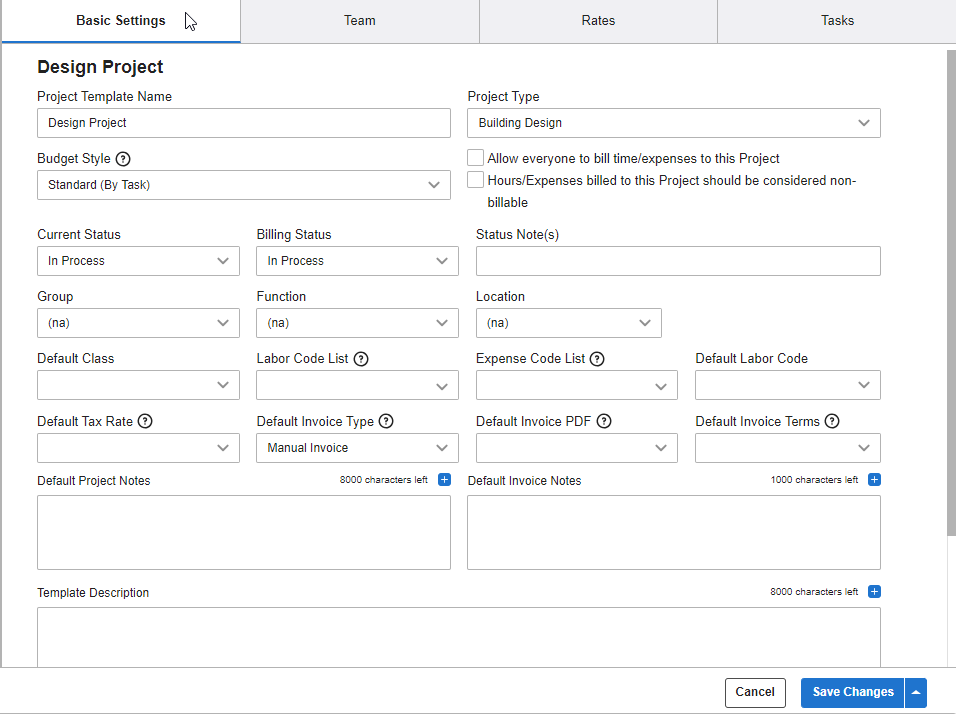 Detail Fields in the Project Template Editor – BigTime Software