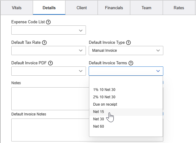 Basic Categories: Invoice Terms – BigTime Software